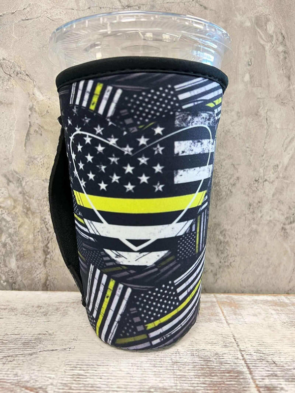 NEW** 20 OZ YELLOW LINE HEART Dispatcher Insulated Cup Cover Kims ...